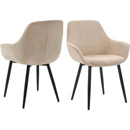 Salesfever Armlehnstuhl &raquo;Komfortabler Esszimmerstuhl im zeitlosen Design&laquo; (Set) 2 Stk.Bezug in Cord-Optik beige Metall, Polyester B/H/T: 64cm x 86cm x