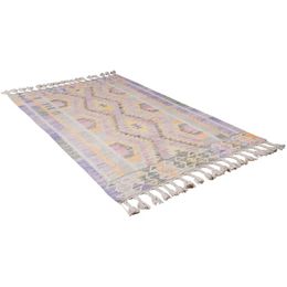 Tom Tailor HOME Wollteppich &raquo;Vintage Classic Kelim&laquo; rechteckig 5 mm H&ouml;he reine Wolle, handgewebt, mit Fransen, Boho-Style lila Wolle B : 140cm 1 Stk.,