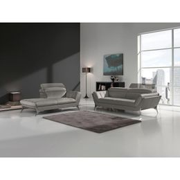 Egoitaliano Polstergarnitur &raquo;Sueli&laquo; Set, bestehend aus Sofa und Recamiere, Kopfteilverstellung, Bezug Leder grau Leder &raquo;BULL&laquo; (echtes Rindsleder). Geschliffenes, 