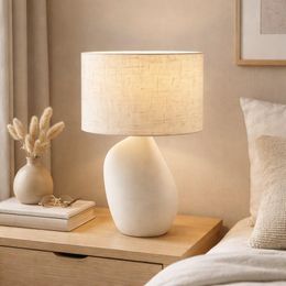 OTTO home Tischleuchte &raquo;Nyllor&laquo; E27 1 Stk. Keramikfu&szlig; organische Form mit Textilschirm, 38 cm H&ouml;he, 25 cm &Oslash; beige 1, &Oslash; 25cm H: 38cm, 1 Stk.