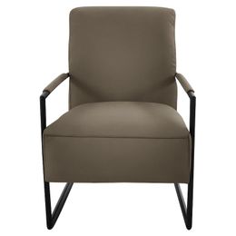 K+w Komfort & Wohnen K+W Komfort & Wohnen Cocktailsessel mit bezogenen Armlehnen, Gestell in Metall schwarz Struktur gr&uuml;n Leder CLOUD, B/H/T: 62cm x 77cm x 83cm