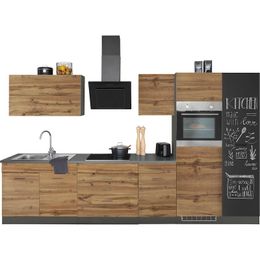 KOCHSTATION K&uuml;chenzeile &raquo;KS-Trier&laquo; mit E-Ger&auml;ten, Breite 340 cm braun B/H/T: 340cm x 60cm, Induktionskochfeld