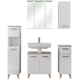 Badm&ouml;bel-Set &raquo;Quickset 931 5-teilig, Waschbeckenunterschrank und LED-Spiegelschrank&laquo; Set, 5 Stk. tlg. wei&szlig; Holzwerkstoff, Kunststoff B/H/T: 125cmcm x 
