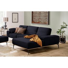 W.Schillig Ecksofa &raquo;run, Designsofa mit tollem Sitzkomfort, bequem, L-Form&laquo; mit Holzsockel, F&uuml;&szlig;e in Schwarz pulverbeschichtet, Breite 319 cm blau 