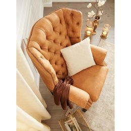Home Affaire Sessel &raquo;Bedford Ohrensessel Chesterfield&laquo; mit aufwendiger Knopfheftung und geschwungenen Armlehnen braun NaturLEDER (echtes Rindsleder);