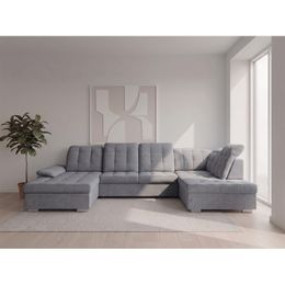 WERK2 Wohnlandschaft &raquo;Kordula-New Multifunktion Couch, Breite 332cm, bequem, U-Form&laquo; Sofa in U-Form mit Schlaffunktion & Bettkasten, Schlafcouch grau 