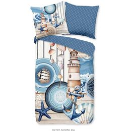 HIP Wendebettw&auml;sche &raquo;Aldiana&laquo; 2 Stk. Mako-Satin, Rei&szlig;verschluss, Wendeoptik, Mandala, Maritim, Blau blau Mako-Satin, Obermaterial: 100% Baumwolle B/L: