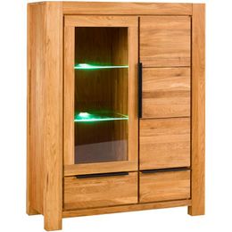 Home Affaire Vitrine F&auml;cher und Schubkasten mit Selbsteinzug. Front&Deckplatte Massiv Eiche FSC -zertifizierter Holzwerkstoff, Furnier, Glas, 