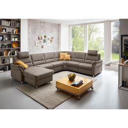 Die PlanBar Wohnlandschaft &raquo;ZE-EM16033 U-Form, Breite 330 cm&laquo; wahlweise mit Kopfst&uuml;tzen und Schlaffunktion beige 100% Polyester B/H/T: 330cm x 262cm, 