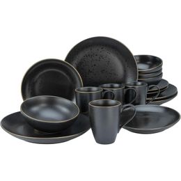 Creatable Kombiservice &raquo;Geschirr-Set Industrial&laquo; Service, schwarze, Goldrand, 16 Teile, f&uuml;r 4 Personen gold Steinzeug 16 Stk.
