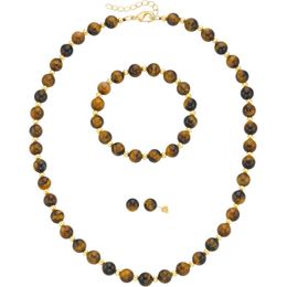 Firetti Damen Schmuckset &raquo;Multipack Schmuck Geschenk Ohrstecker Armkette Halskette K&uuml;gelchen&laquo; (Set, 4 Stk. tlg.) mit Tigerauge braun Einheitsgr&ouml;&szlig;e