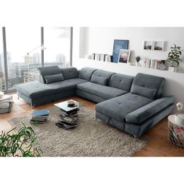 ED EXCITING DESIGN Wohnlandschaft &raquo;Melfi U-Form mit Bettfunktion, Bettkasten&laquo; Arm- & Kopfteilverstellung & 3 Nierenkissen grau 95% Polyester, 5% Nylon