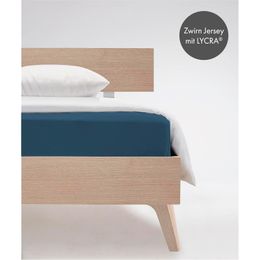 Fleuresse Spannbettlaken &raquo;Comfort&laquo; langlebig & b&uuml;gelfrei,Perfekte Passform durch POWER-STRETCH blau Jersey-Elasthan, Obermaterial: 96% Baumwolle, 4% 