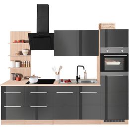 KOCHSTATION K&uuml;chenzeile &raquo;KS-Brindisi Breite 270 cm&laquo; wahlweise mit E-Ger&auml;ten und Induktion, mit MDF-Fronten und Regal schwarz B/H/T: 270cm x 200cm x 