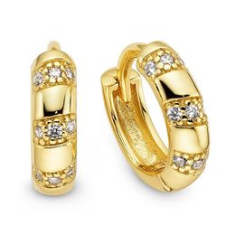 Bruno Banani Damen Paar Creolen &raquo;Schmuck Geschenk Klappcreole Silber gelbgoldfarben vergoldet&laquo; mit Zirkonia (synth.) gold 13mm, Silber 925 (