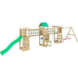 Fungoo Spielturm &raquo;Maxi Funny Space Longer, mit Rutsche, Doppelschaukel, Kletterwand&laquo; Picknicktisch; Made in Europe beige Holz Einheitsgr&ouml;&szlig;e