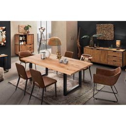 Sit Esstisch &raquo;Lille Wildeiche Massivholz mit modernem Metall-Kufengestell&laquo; Ge&ouml;lte Wildeiche mit durchgehenden Lamellen & Kufengestell braun Platte 