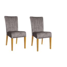 Home Affaire 4-Fu&szlig;stuhl (Set) 2 Stk.vertikale N&auml;hte in der R&uuml;ckenlehne beige Massivholz, Polyester B/H/T: 46cm x 93cm x 64cm, 2 Stk., Samtvelours, 