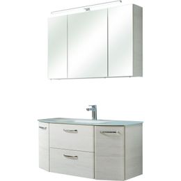 Badm&ouml;bel-Set &raquo;Quickset 2-teilig, Glas-Waschtisch mit LED-Spiegelschrank, 5 T&uuml;ren&laquo; Set, 2 Stk. tlg. wei&szlig; Einheitsgr&ouml;&szlig;e