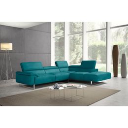 Egoitaliano Ecksofa &raquo;Malika, elegant und bequem, Designsofa, L-Form&laquo; mit Ottomane, inkl. Kopfteilverstellung und chromfarbenen Metallf&uuml;&szlig;en blau B/H/T: 300cm x 