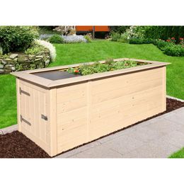 Weka Hochbeet BxTxH: 205x80x81 cm, mit Anbauschrank beige Massivholz B/H/T: 205cm x 81cm x 79cm
