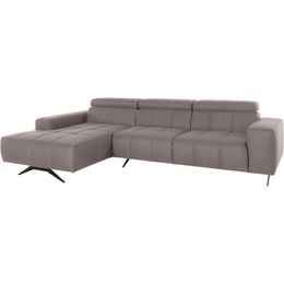 DOMO collection Ecksofa &raquo;Trento L-Form, mit Kufenfu&szlig; oder Einzelfu&szlig;&laquo; whlw. verstellbare Kopfteile, passend f&uuml;r g&auml;ngige Saugroboter grau 100% Polyester