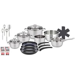 ELO Basic Topf-Set &raquo;Galactica&laquo; Set, 5 T&ouml;pfe,3 Deckel, 3 Pfannen,1 Sch&uuml;ssel,4 K&uuml;chenhelfer, 2 Stapelschutz, 18 Stk. tlg. Edelstahl 201 silber Einheitsgr&ouml;&szlig;e