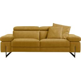 Egoitaliano 2,5-Sitzer &raquo;Candice, elegant und edel, hochwertiges Designsofa, bequem&laquo; Kopfteile manuell verstellbar, titanumfarbene Kufenf&uuml;&szlig;e gelb Luxus-Micofaser 