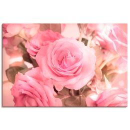 Artland Leinwandbild &raquo;Rosarosenbouquet&laquo; Blumen 1 Stk. tlg. auf Holzrahmen gespannt pink Leinwand B/H/T: 90cm x 60cm, Leinwandbild Blumen Querformat, 1 Stk.