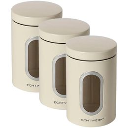 ECHTWERK Vorratsdose &raquo;Aufbewahrungsdosen-Set mit Sichtfenster, je 1,4 Liter&laquo; f&uuml;r Mehl, M&uuml;sli, Kaffee oder Zucker, mit Klick-Deckel beige Metall B/H/L: