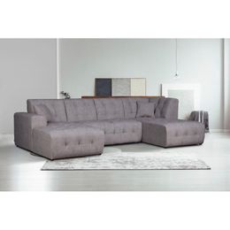 Home Affaire Wohnlandschaft &raquo;Nosia U-Form&laquo; incl. 2 Zierkissen, mit feiner Steppung grau 100% Polyester B/H/T: 297cm x 85cm x 163cm, Samtoptik, 