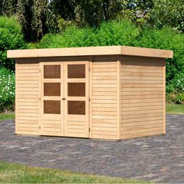 Karibu Gartenhaus &raquo;Arnis 4&laquo; naturbelassen oder terragrau grau Holzwerkstoff ohne Fu&szlig;boden, ohne Dacheindeckung