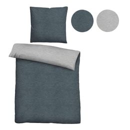 Wendebettw&auml;sche &raquo;0070732&laquo; 2 Stk. b&uuml;gelfrei, 100 % Baumwolle, pflegeleicht, ganzj&auml;hrig, Rei&szlig;verschluss blau Jersey, Obermaterial: 100% Baumwolle B/L: 