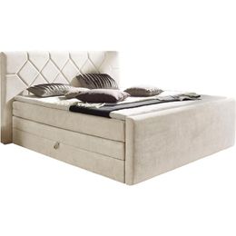 Home Affaire Boxspringbett &raquo;Atlanta&laquo; inklusive Topper und Bettkasten beige Kunststoff, Massivholz, Stoff Struktur fein Kunststoff Massivholz Stoff, 