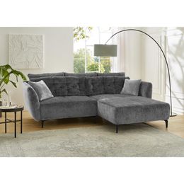 Jockenh&ouml;fer Ecksofa &raquo;Salo L-Form, B: 251 cm&laquo; im Retrolook mit Wellenfederung, mit Zierkissen grau Korpus: 100% Polyester;Kissen: 100% Polyacryl B/H/T: 251cm x 