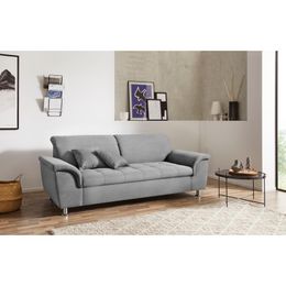 DOMO collection 2,5-Sitzer &raquo;FRANZI zeitlos und elegant, moderne Sitzheftung&laquo; wahlweise mit Kopfteilverstellung, inklusive Zierkissen grau B/H/T: 210cm