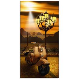 Artland Glasbild &raquo;Oldtimer Motorroller romantisch&laquo; Motorr&auml;der & Roller 1 Stk. tlg. in verschiedenen Gr&ouml;&szlig;en orange B/H/T: 50cm x 100cm, Glasbild Motorr&auml;der & 