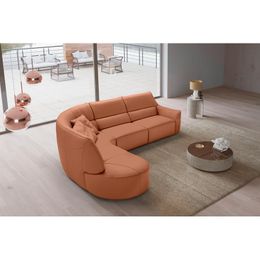Egoitaliano Ecksofa &raquo;Puffy, extravagant & edel, Retro Designsofa, hoher Sitzkomfort, L-Form&laquo; mit Ottomane, wahlweise mit und ohne elektrischer Relaxfunktion rot 