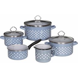 Kr&uuml;ger Topf-Set &raquo;Emaille Topf-Set R&uuml;gen, 8 tlg.&laquo; Set, Fleischtopf 16/20/24 cm mit Deckel, Stieltopf 16 cm, Milchtopf 12 cm, 8 Stk. tlg. Emaille blau 
