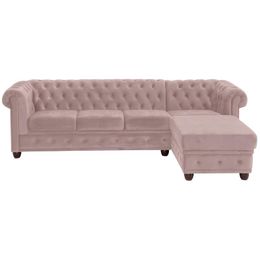 Home Affaire Chesterfield-Sofa &raquo;New Castle L-Form&laquo; hochwertige Knopfheftung in Chesterfield-Design, B/T/H: 255(171/72) rosa B/H/T: 255cm x 72cm x 