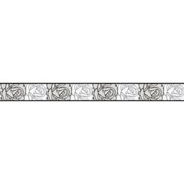 A.S. Cr&eacute;ation Bord&uuml;re &raquo;Only Borders 11&laquo; floral gebl&uuml;mt gemustert glatt Bord&uuml;re selbstklebend Papier Wand Decke Schr&auml;ge Borte Wohnzimmer Optik grau Papier B/L: 0m x 