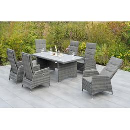 Merxx Garten-Essgruppe &raquo;Bologna&laquo; 7 Stk. tlg. inkl. Auflagen grau Aluminium, Kunststoff Einheitsgr&ouml;&szlig;e
