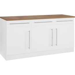 KOCHSTATION Unterschrank &raquo;KS-Samos&laquo; Breite 150 cm wei&szlig; Holzwerkstoff wei&szlig;, B/H/T: 150cm x 85cm x 60cm, Schubladen: 3 Stk. T&uuml;ren: 3 Stk.