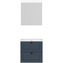 Nobilia Badm&ouml;bel-Set &raquo;Cascada&laquo; Set, mit Waschbecken, inkl. beleuchtetem Spiegel mit Touch-Sensor, 2 Stk. tlg. blau B/H/T: 61cmcm x 169cmcm x 48,7cmcm
