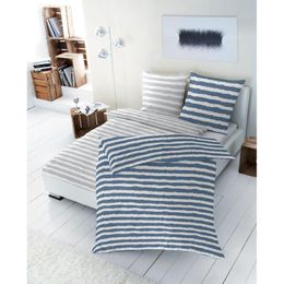 Primera Bettw&auml;sche &raquo;Baumwoll-Bettw&auml;sche Uni-Streifen&laquo; 2 Stk. mit einem modernen Streifenmuster blau Renforc&eacute;, Obermaterial: 100% Baumwolle B/L: 155cm x 220cm,