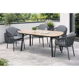 Destiny Garten-Essgruppe &raquo;COMO SAN MARINO 4 Se + Tisch OV 180x90cm holzfarben/ grau/ anthr.&laquo; Set, Aluminium, Rope, Polywood Aluminium, Wicker/