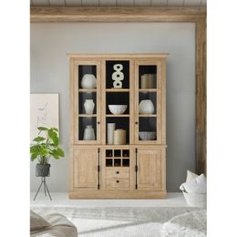 Home Affaire Vitrine &raquo;Cornwall, Hochschrank im Landhausstil, Glasvitrine, Eiche Dekor&laquo; 1 Stk. tlg. Metallgriffe, 147 cm breit, viel Stauraum, in zwei 