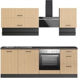 KOCHSTATION K&uuml;chenzeile &raquo;KS-Frieda Breite 220 cm&laquo; wahlweise mit E-Ger&auml;ten, mit 38mm starker Arbeitsplatte beige B/H/T: 220cm x 200cm x 60cm, ohne E-