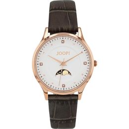 JOOP! Damen JOOP! Quarzuhr Armbanduhr, Damenuhr, Lederarmband, analog,Zirkonia (synth.),Mondphase grau Einheitsgr&ouml;&szlig;e