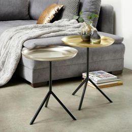 PAROLI Beistelltisch Set in Messing- und -Silberoptik gold B/H/T: 43cm x 53cm x 43cm